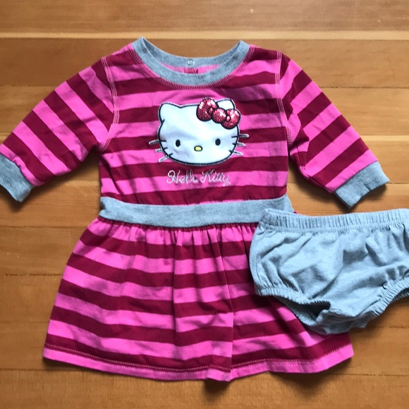 Hello Kitty | Dresses | Hello Kitty Striped Dress Pink Red Gray 24 Mos ...